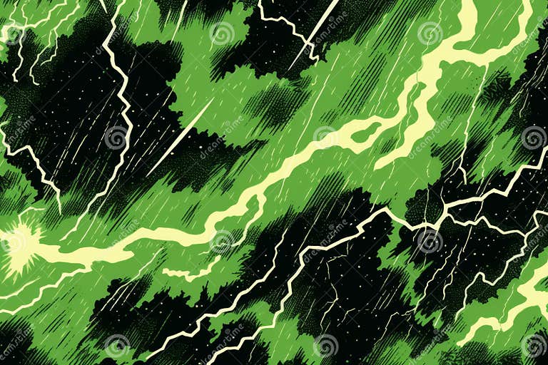 Stream of Green Lightning Strikes, Comic Book Pattern. Generative AI ...