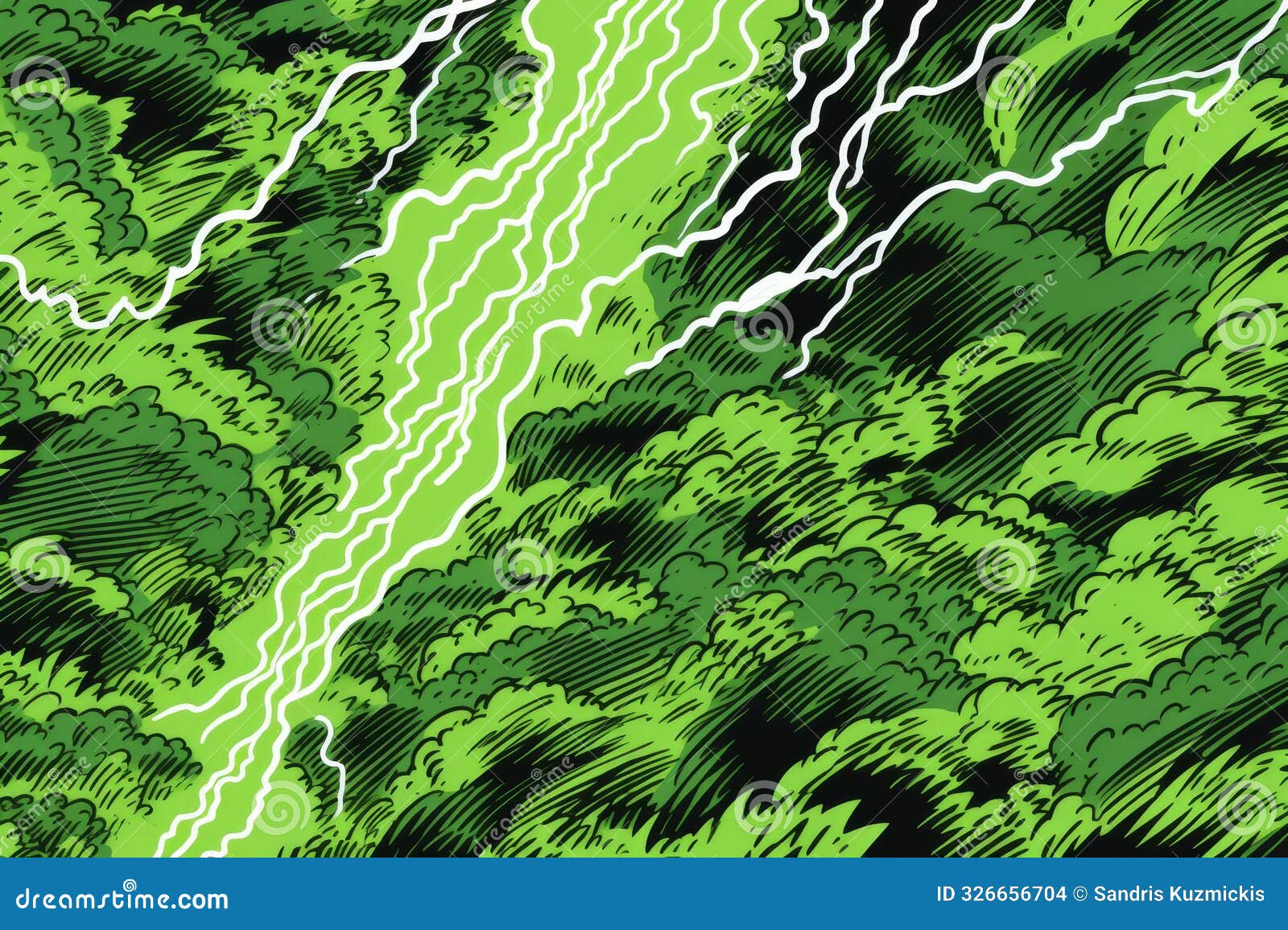 Stream of Green Lightning Strikes, Comic Book Pattern. Generative AI ...