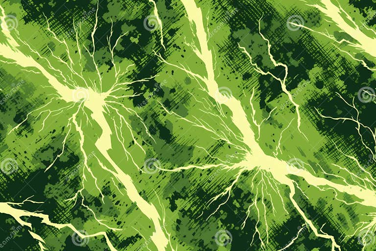 Stream of Green Lightning Strikes, Comic Book Pattern. Generative AI ...