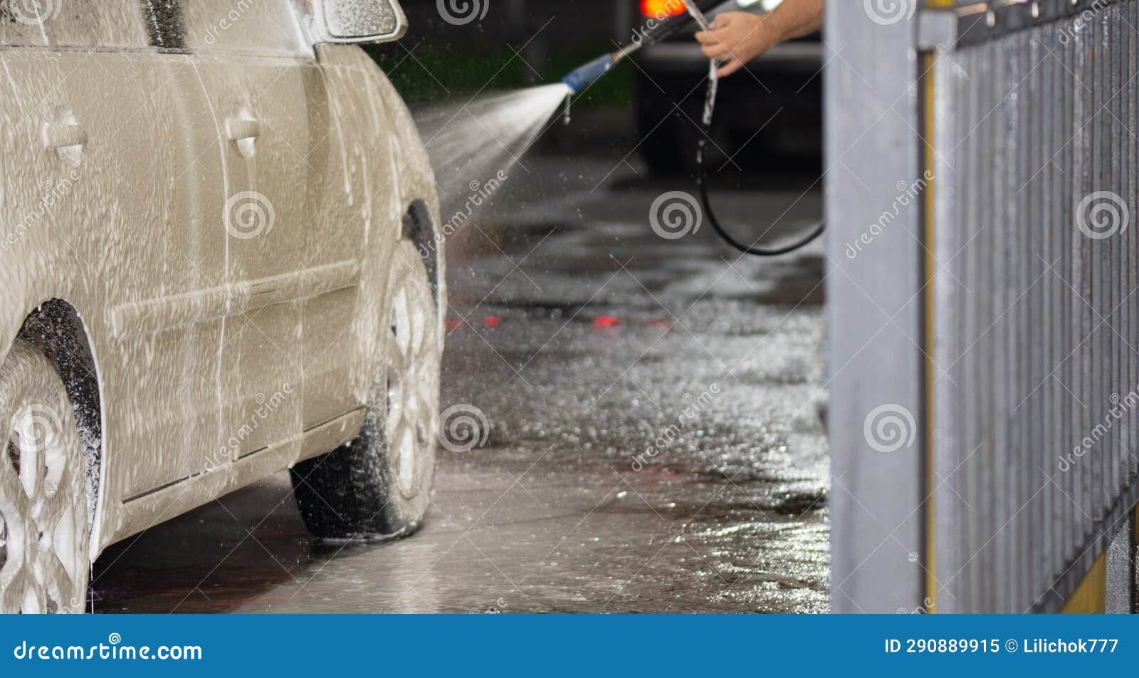 Stream from a Hose, Washing a Car at a Car Wash Stock Image - Image of ...