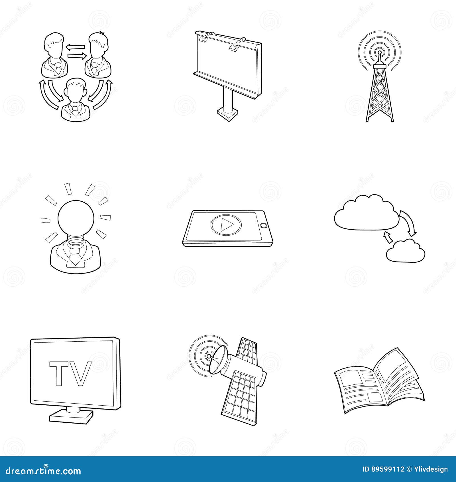 Stream Icons Set, Outline Style Stock Vector - Illustration of mobile ...