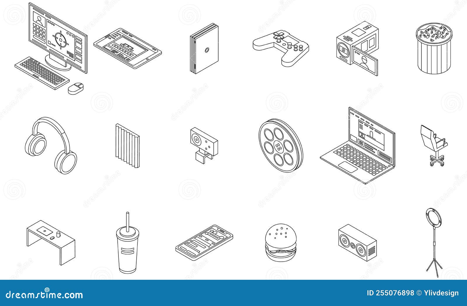 Stream Icons Set Vector Outline Stock Illustration - Illustration of ...