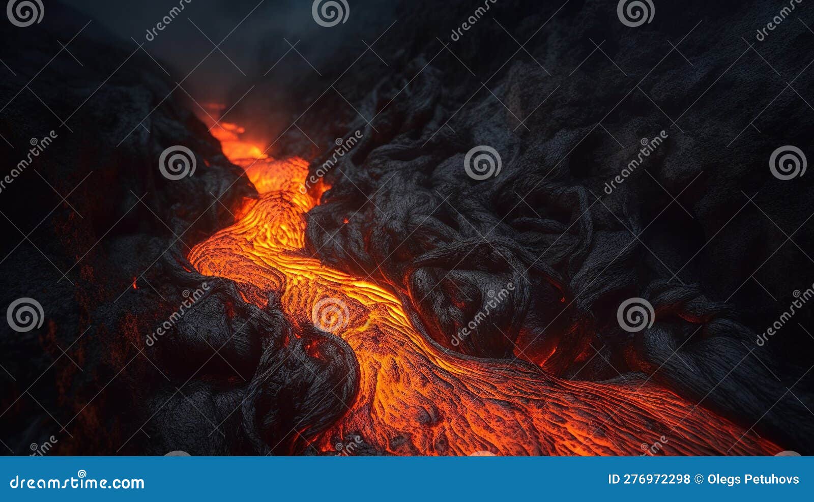 A Stream of Lava Flowing through a Lava Covered Mountain Side Stock ...