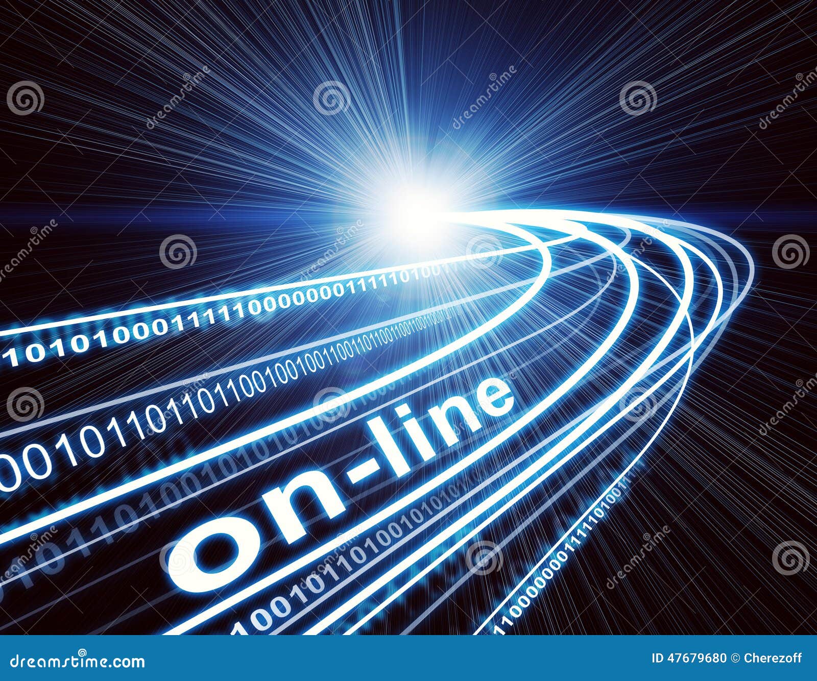 Stream of Light Beams, Digits and Word on-line on Stock Photo - Image ...