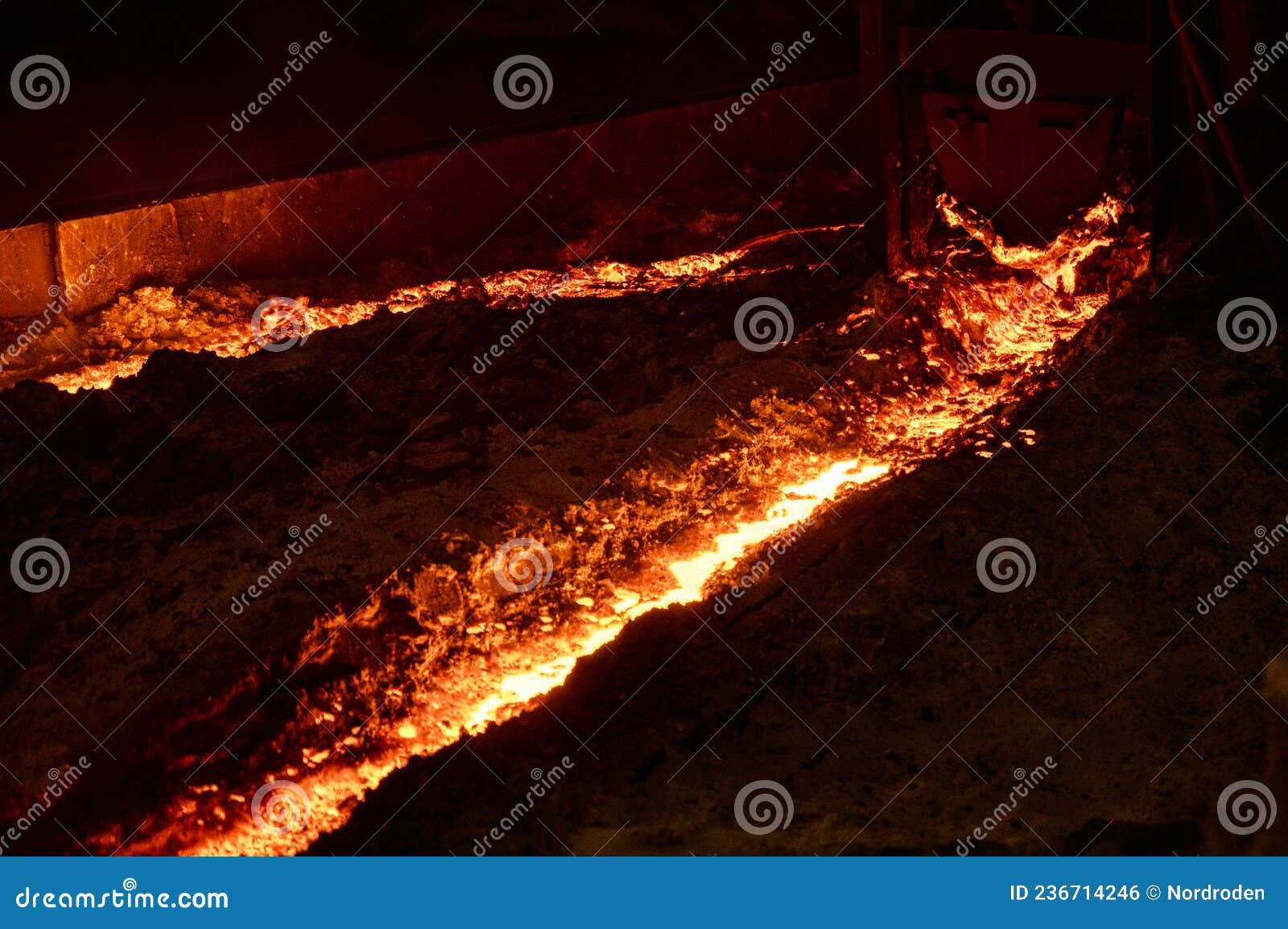 A Stream of Liquid Metal Flowing in a Sandy Channel Stock Photo - Image ...