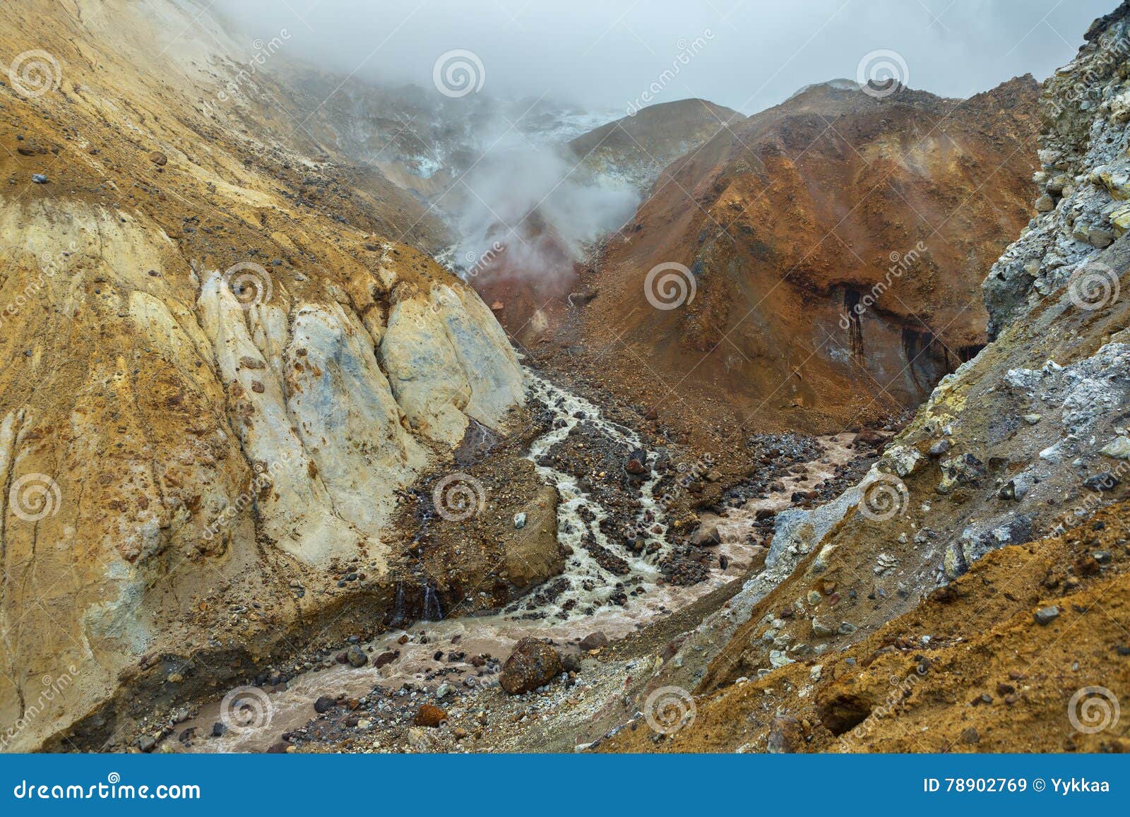 Stream from Melting of Glaciers on the Active Volcano Mutnovsky. Stock ...