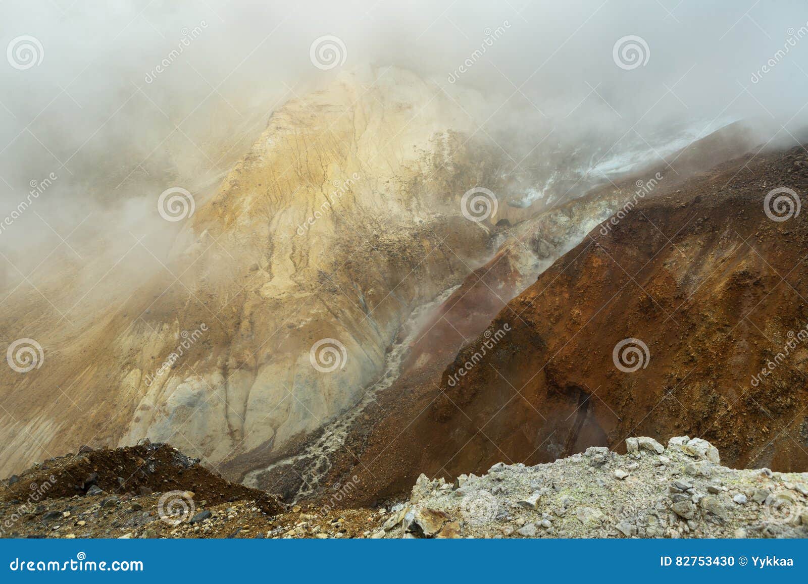 Stream from Melting of Glaciers on the Active Volcano Mutnovsky. Stock ...