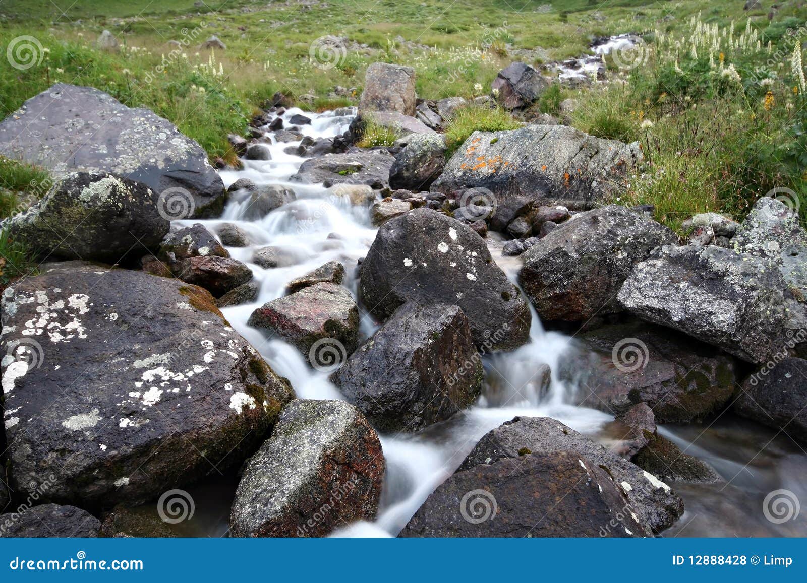 Stream of Mountain River among Stones and Boulder Stock Photo - Image ...