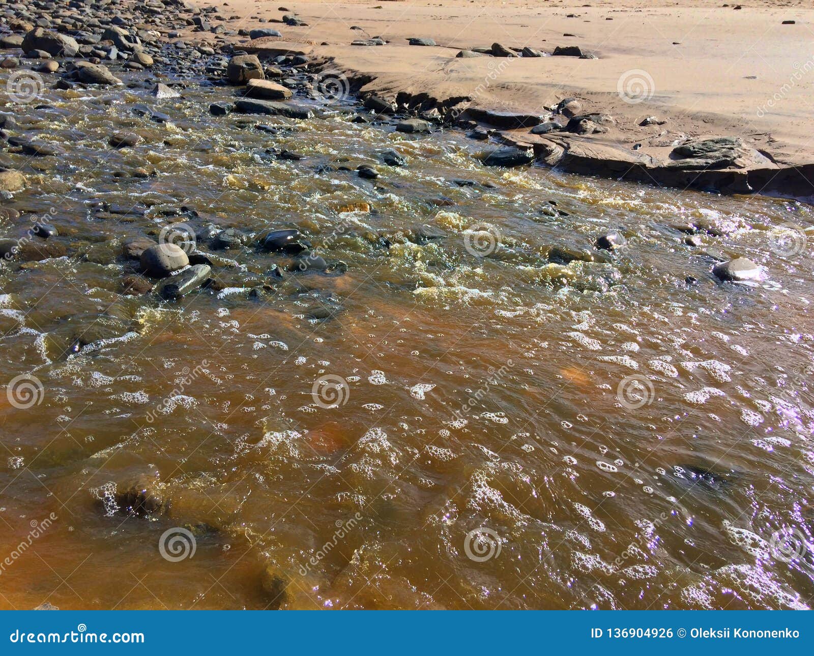 Stream with Muddy Waters, Sandy Shore Stock Photo - Image of highlight ...
