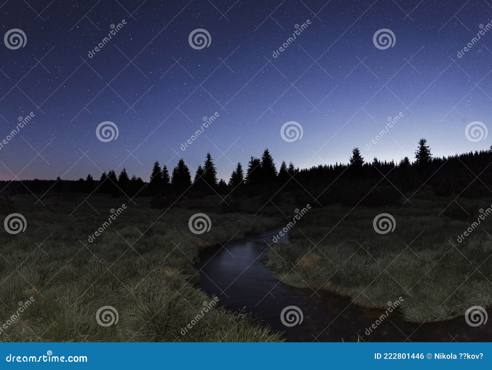 Stream at night stock photo. Image of light, dawn, star - 222801446