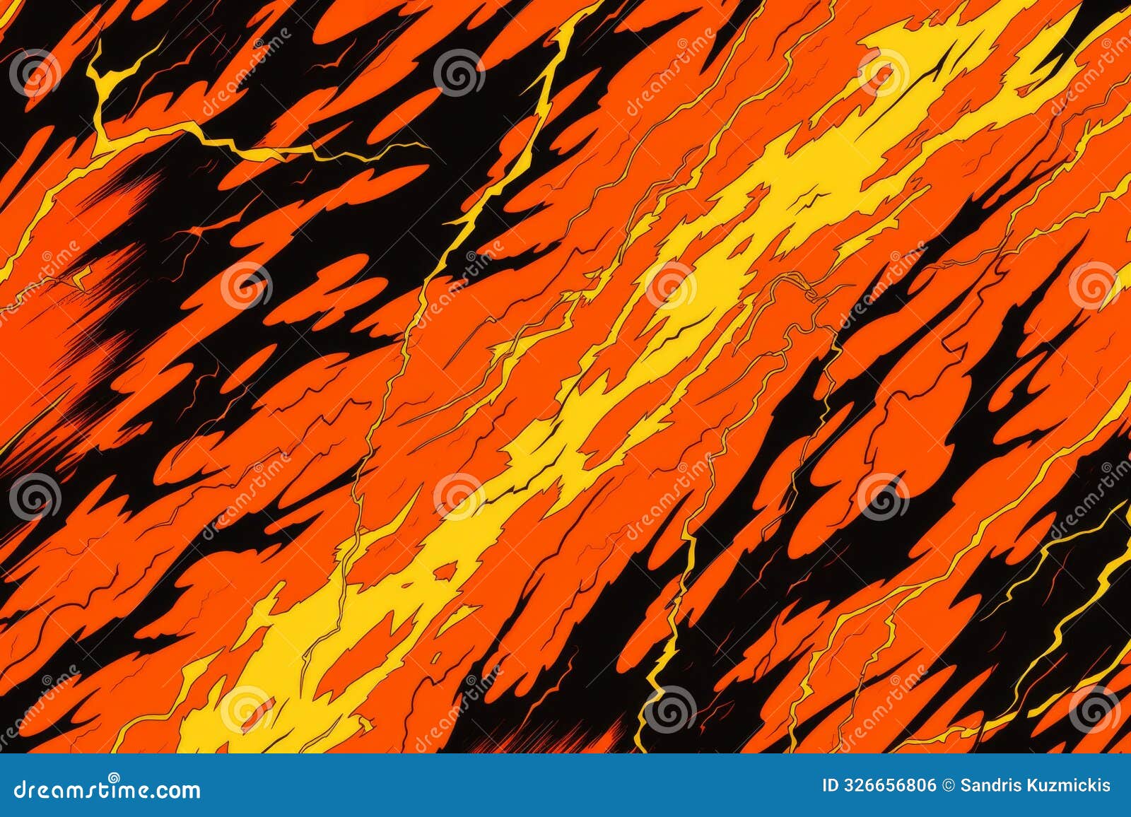 Stream of Orange Lightning Strikes, Comic Book Pattern. Generative AI ...