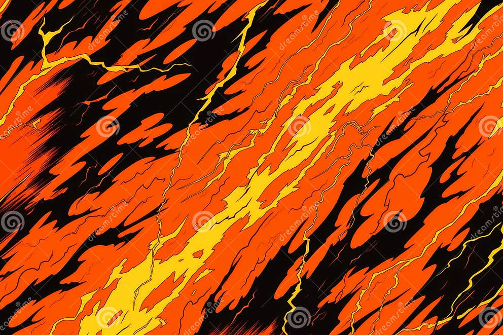 Stream of Orange Lightning Strikes, Comic Book Pattern. Generative AI ...
