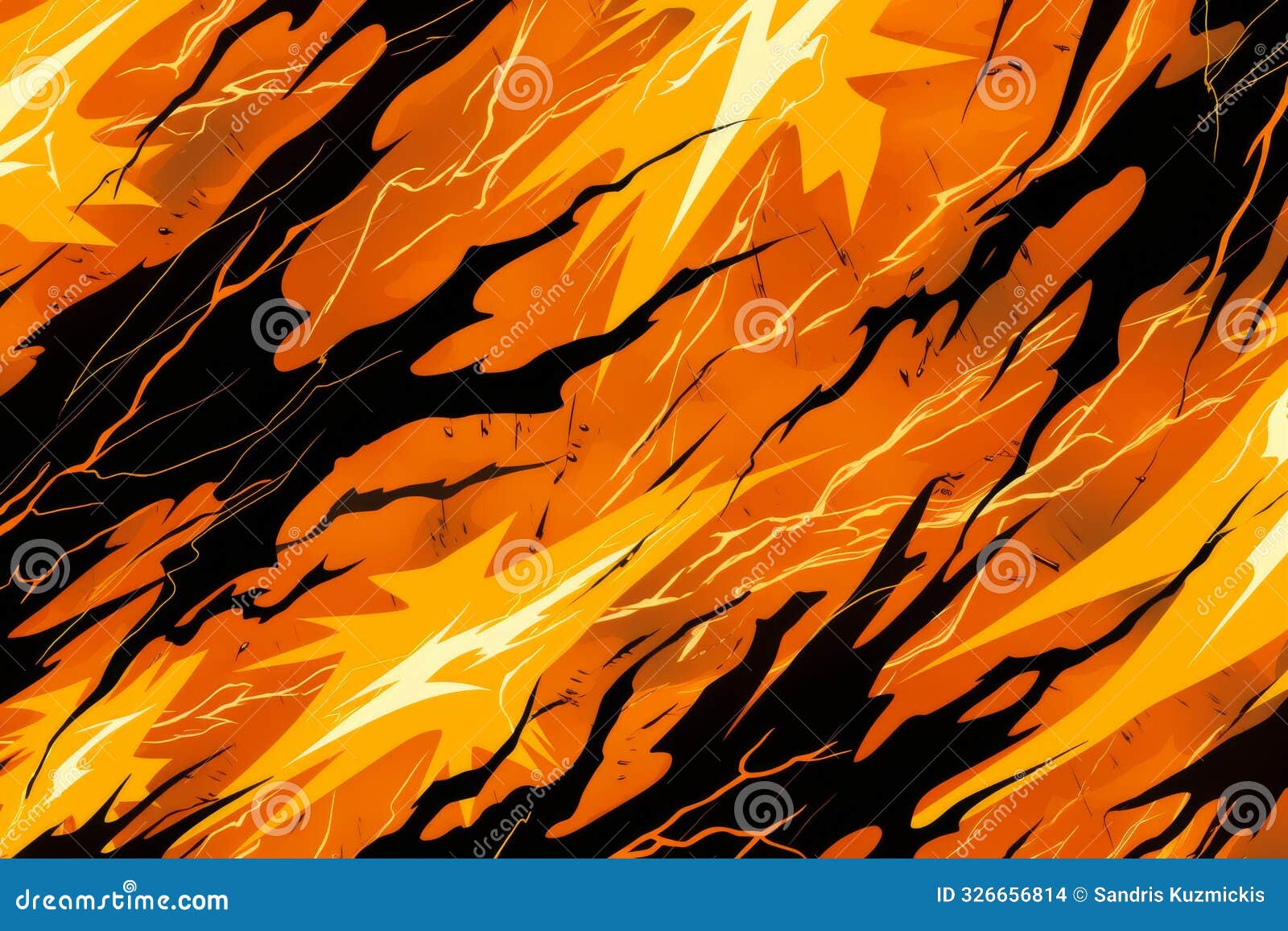 Stream of Orange Lightning Strikes, Comic Book Pattern. Generative AI ...