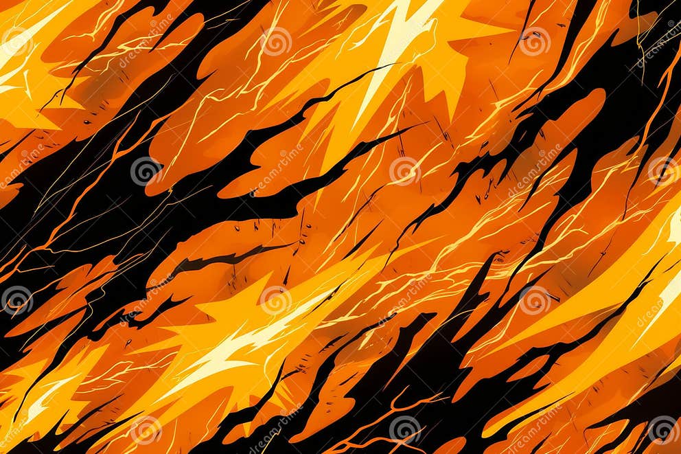 Stream of Orange Lightning Strikes, Comic Book Pattern. Generative AI ...