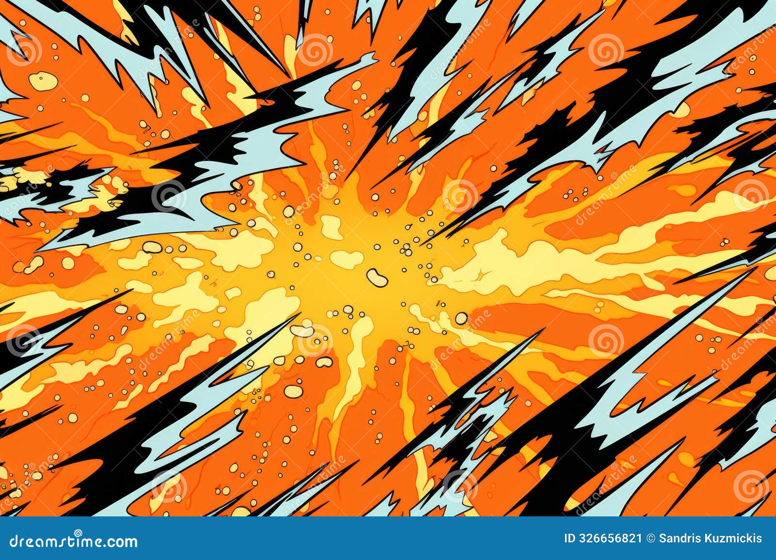 Stream of Orange Lightning Strikes, Comic Book Pattern. Generative AI ...