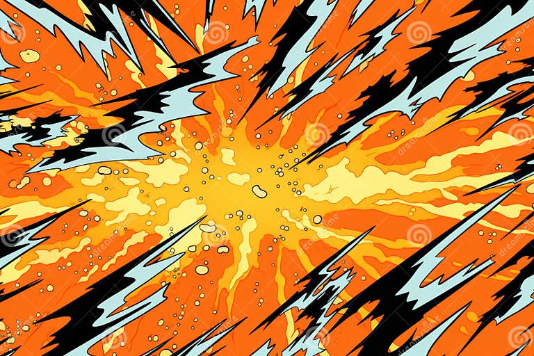 Stream of Orange Lightning Strikes, Comic Book Pattern. Generative AI ...