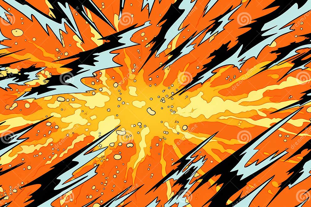 Stream of Orange Lightning Strikes, Comic Book Pattern. Generative AI ...