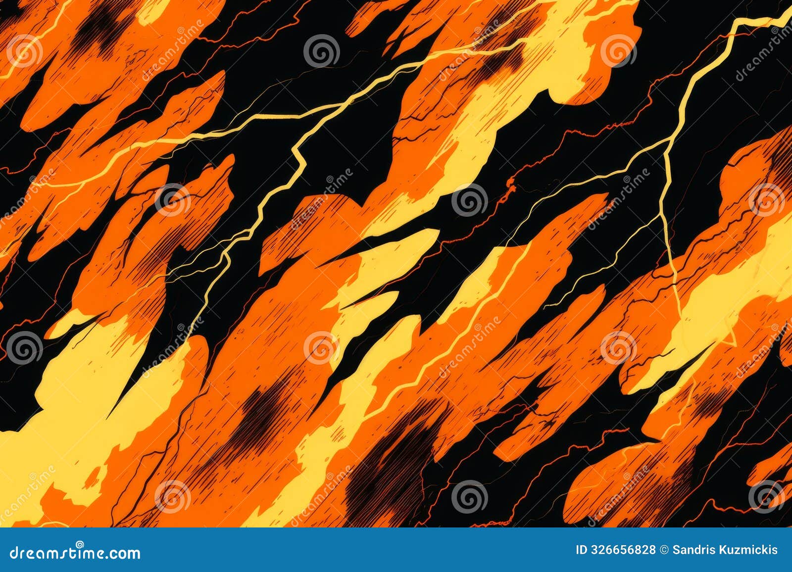 Stream of Orange Lightning Strikes, Comic Book Pattern. Generative AI ...