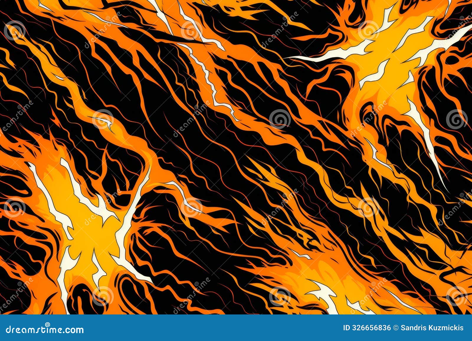 Stream of Orange Lightning Strikes, Comic Book Pattern. Generative AI ...