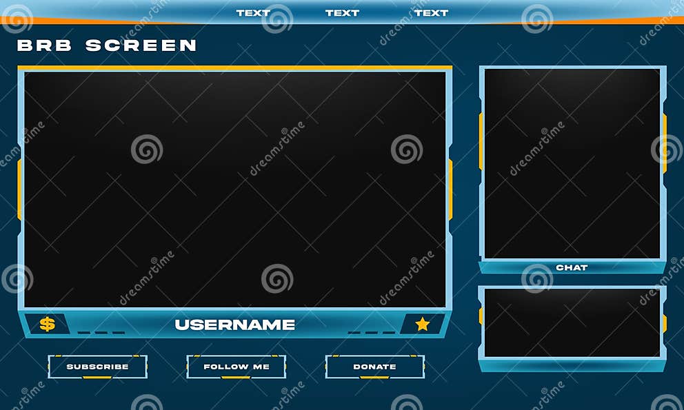Stream Overlay BRB Screen Blue and Yellow Theme, Chat Box, Panel Design ...