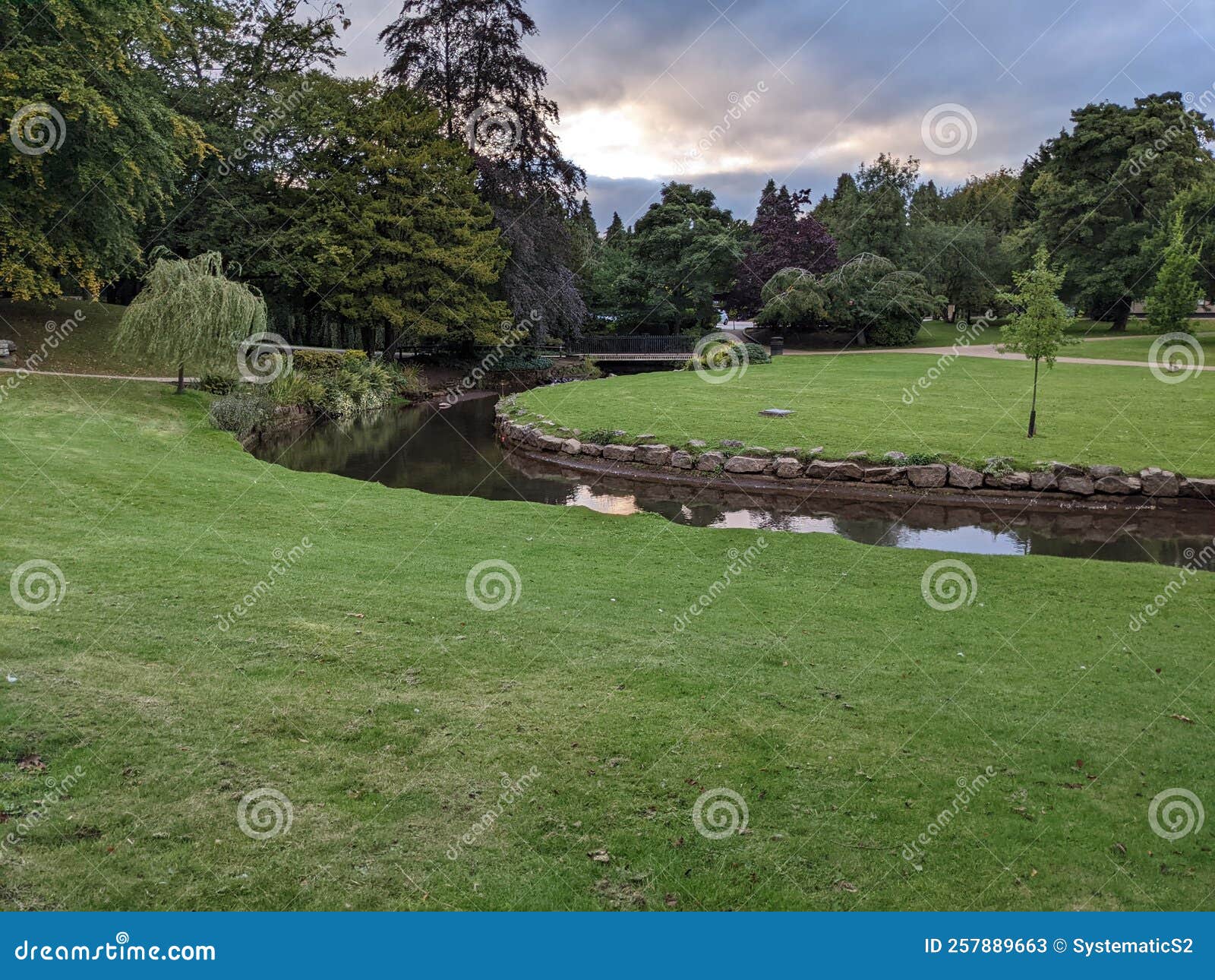 Stream Park Lawns Trees Reflection Grass Stock Image - Image of forest ...
