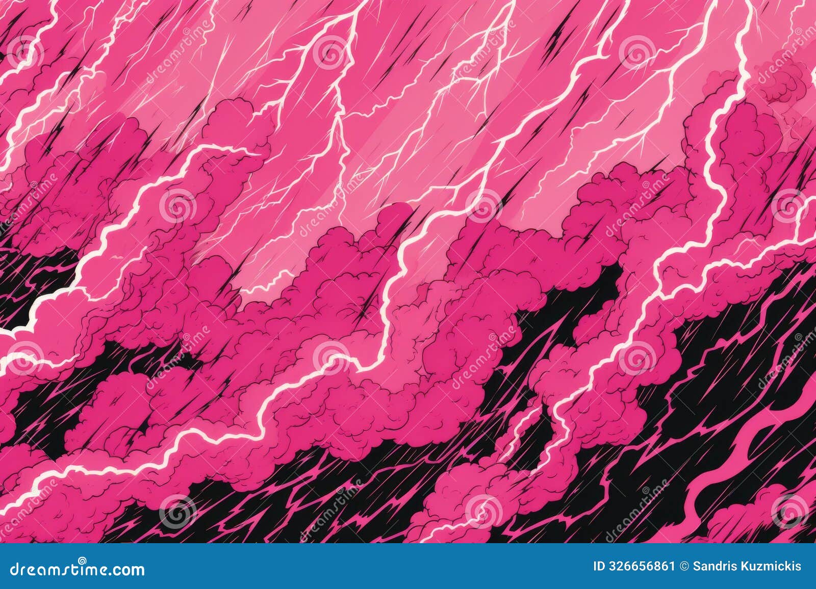 Stream of Pink Lightning Strikes, Comic Book Pattern. Generative AI ...