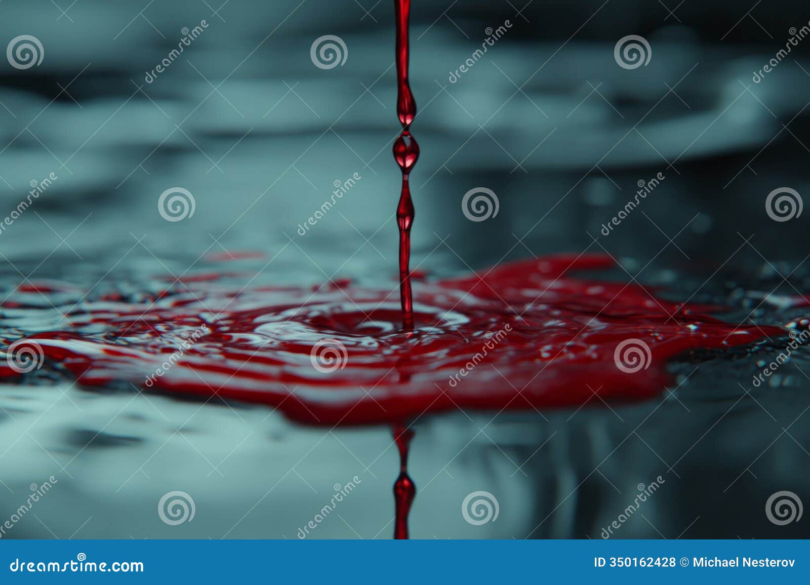Stream of Red Blood Forming Concentric Circles on Water Surface Stock ...