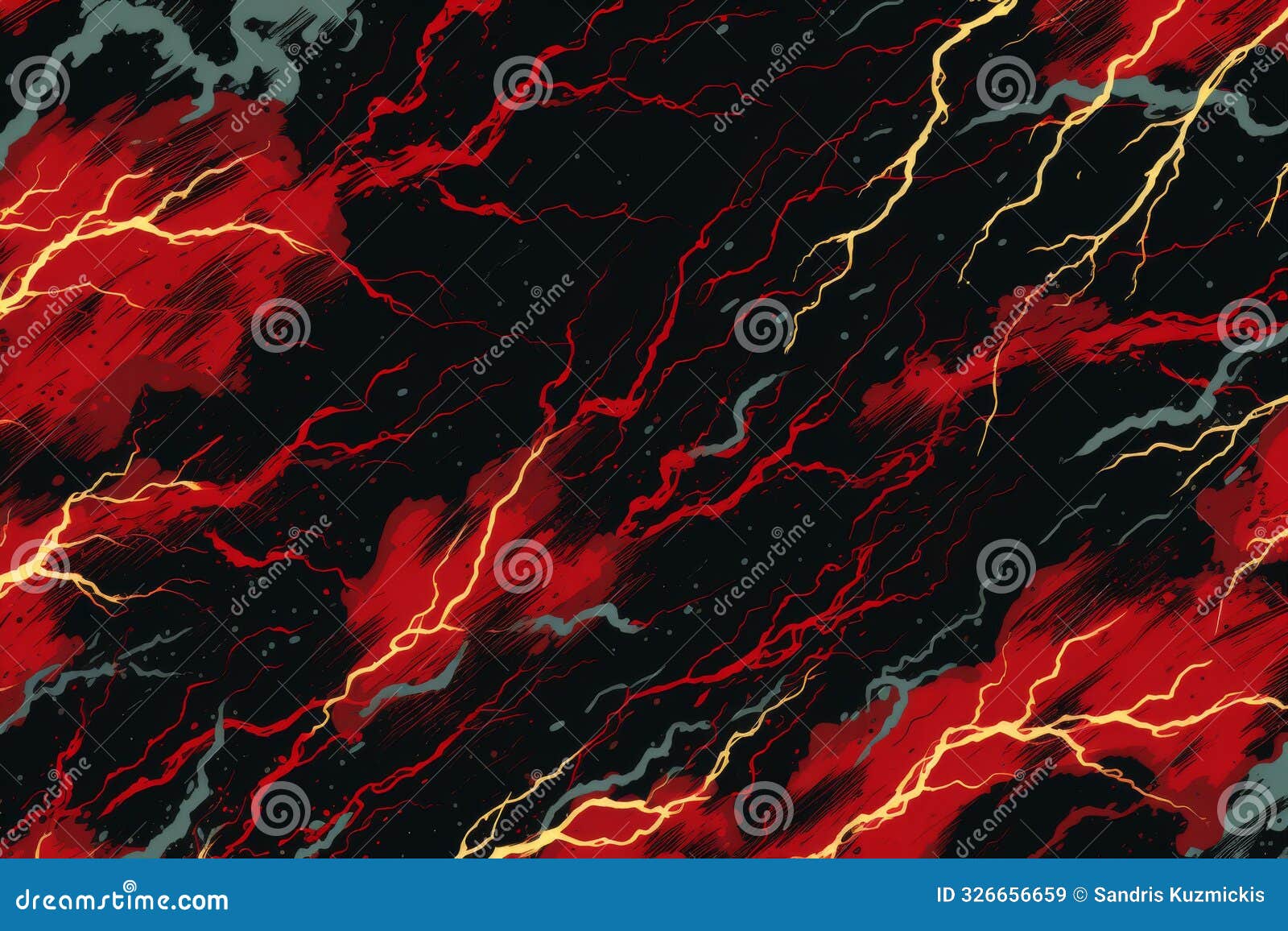 Stream of Red Lightning Strikes, Comic Book Pattern. Generative AI ...
