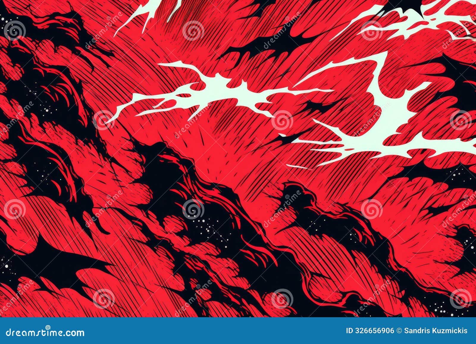 Stream of Red Lightning Strikes, Comic Book Pattern. Generative AI ...