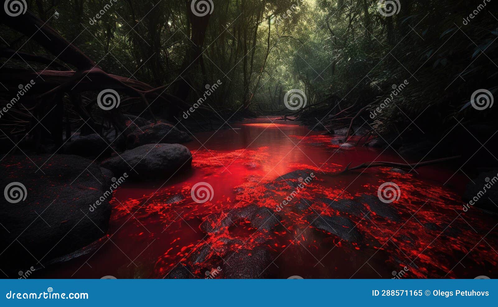 A Stream with Red Water Running through it in a Forest Stock ...