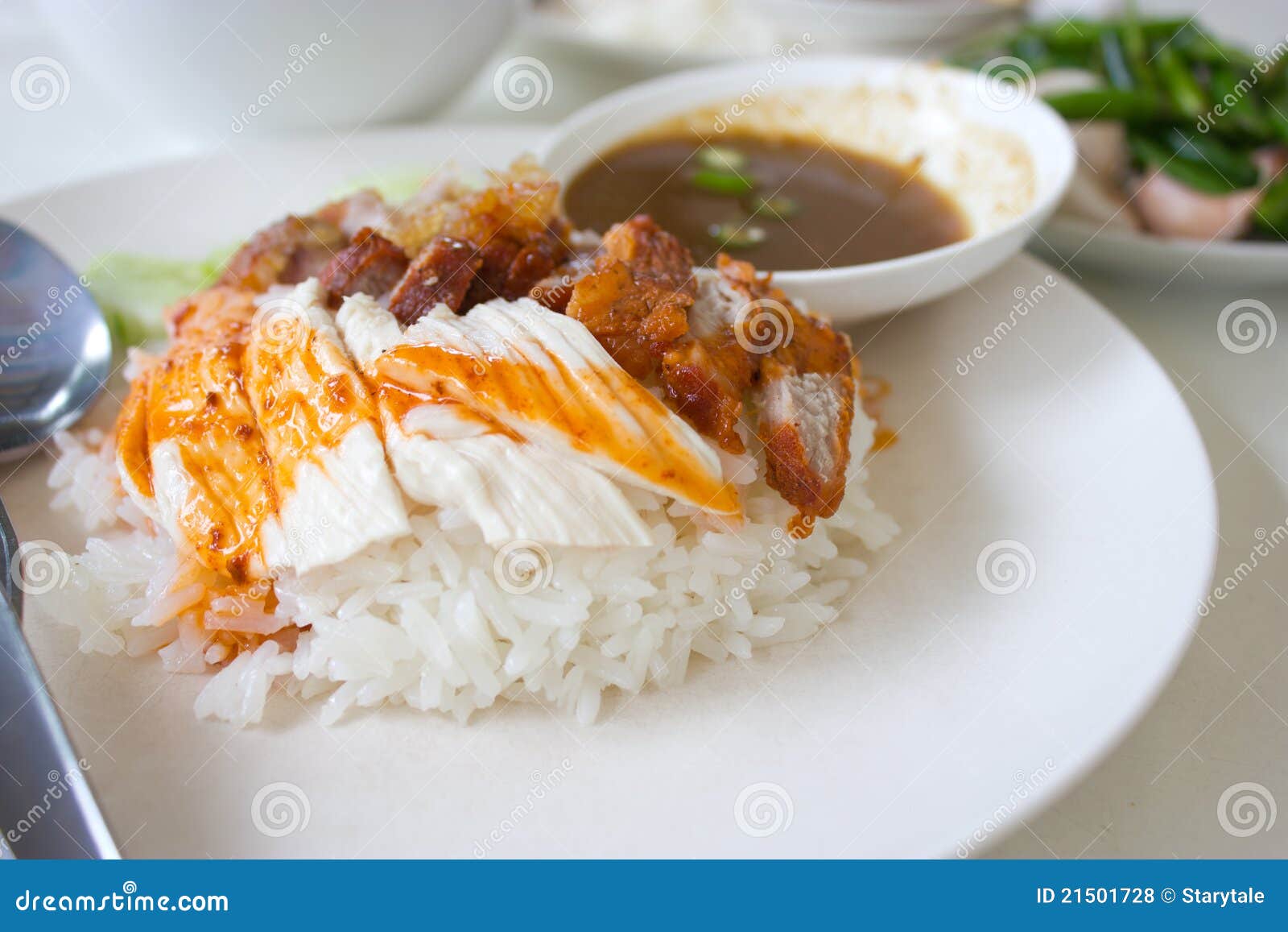 Stream Rice with Mixed Chicken and Pork Stock Photo - Image of cuisine ...