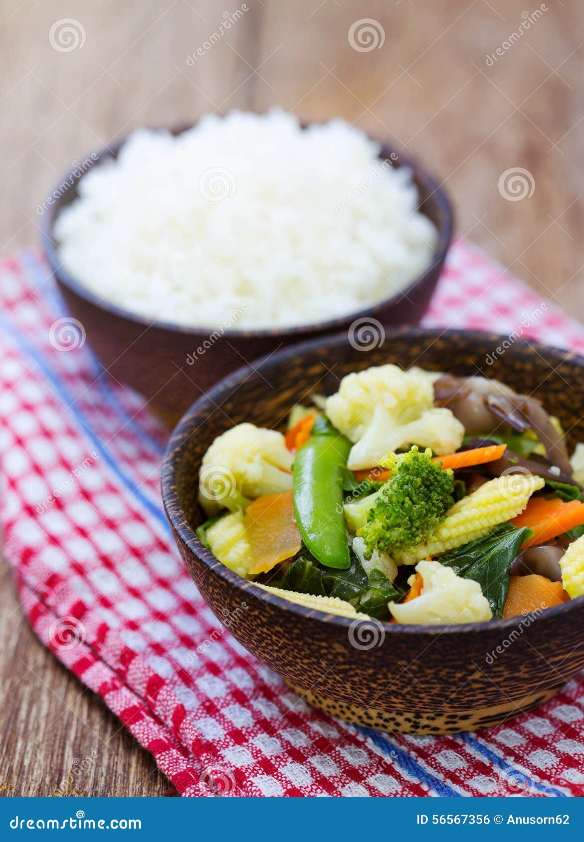 Stream Rice with Stir Fried Mixed Vegetable Stock Photo - Image of ...