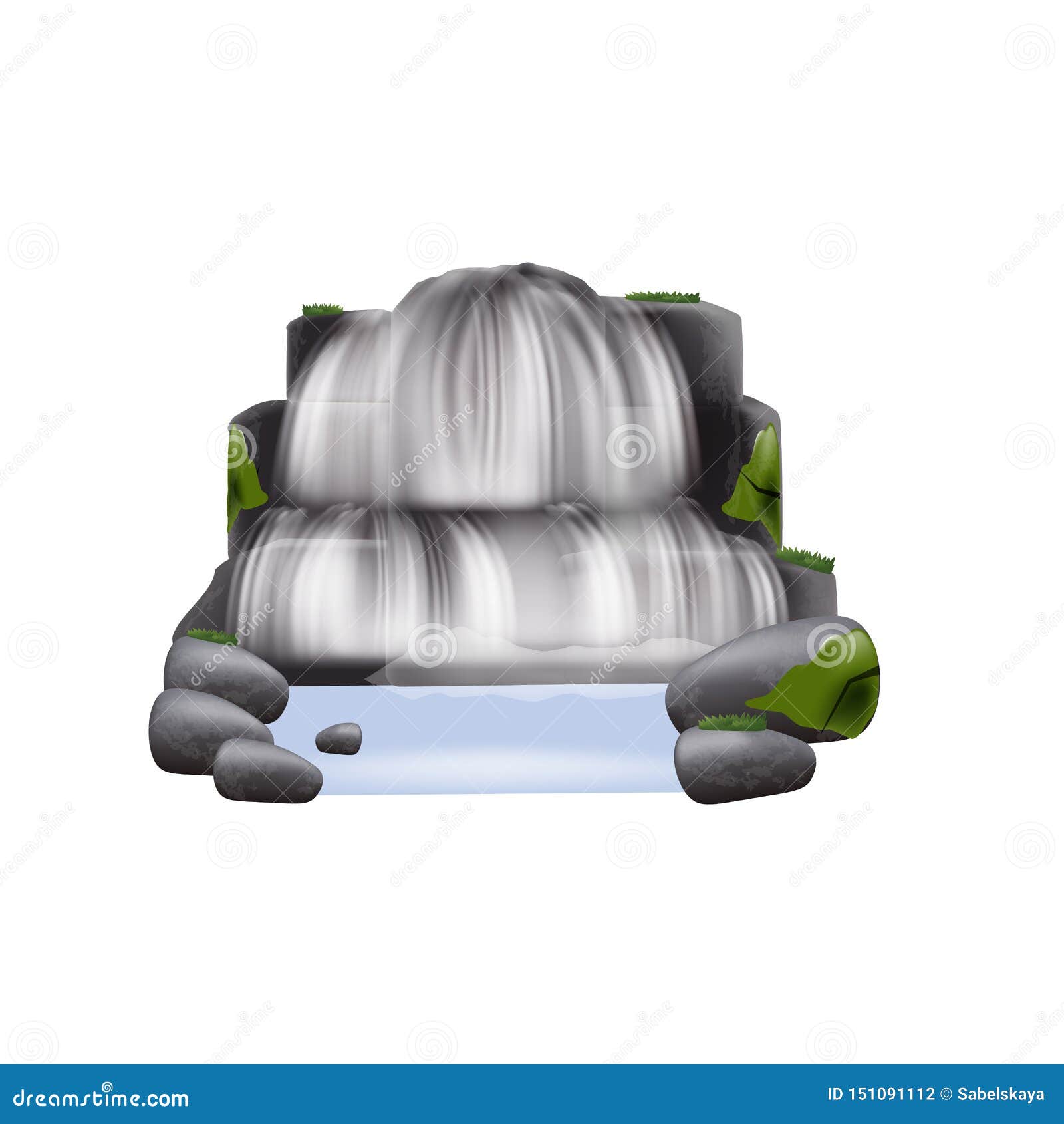 Stream of River Waterfall with Mountain Rocks Vector Illustration ...
