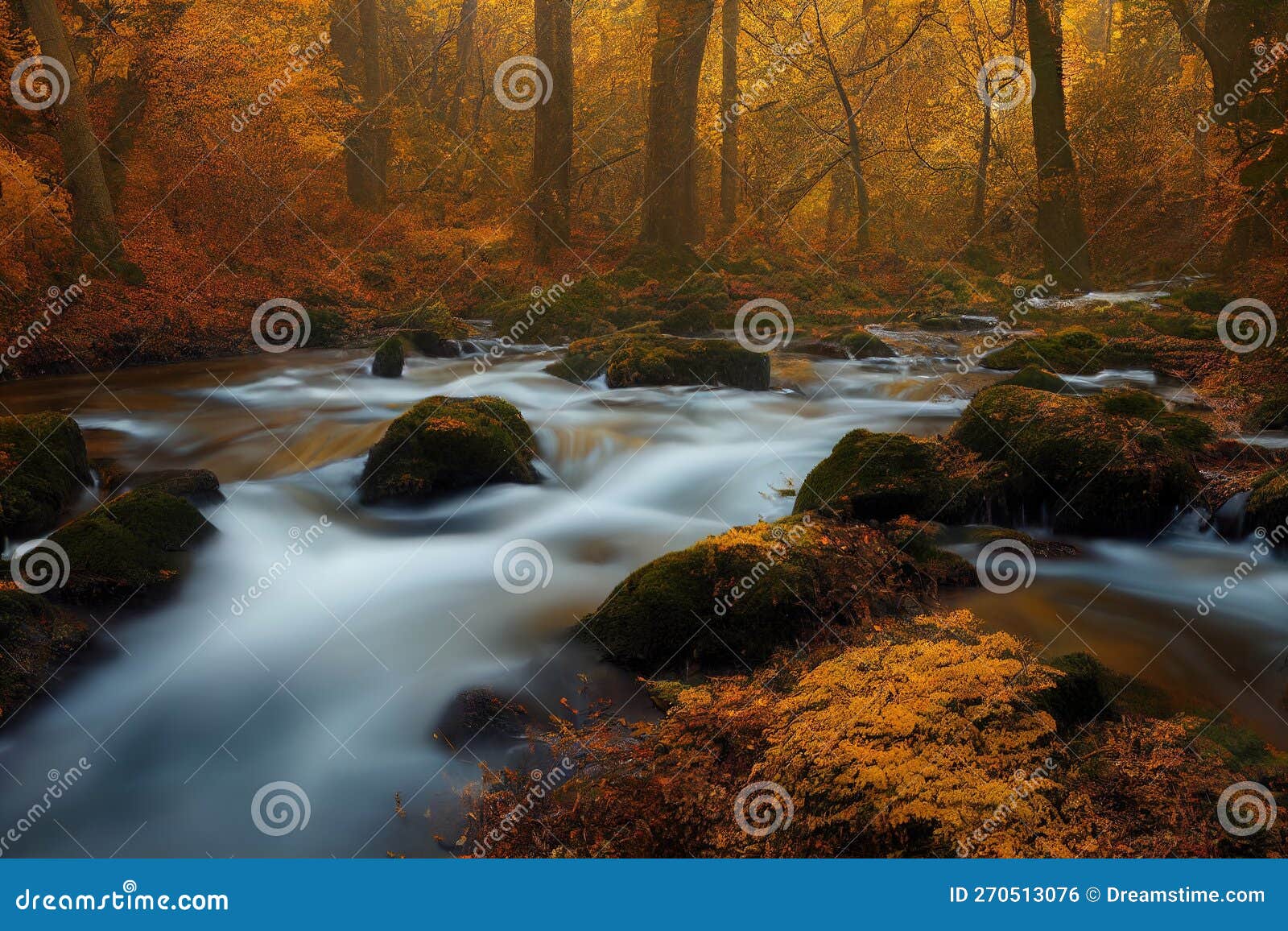 A Stream Running through a Forest Filled with Trees and Rocks in the ...