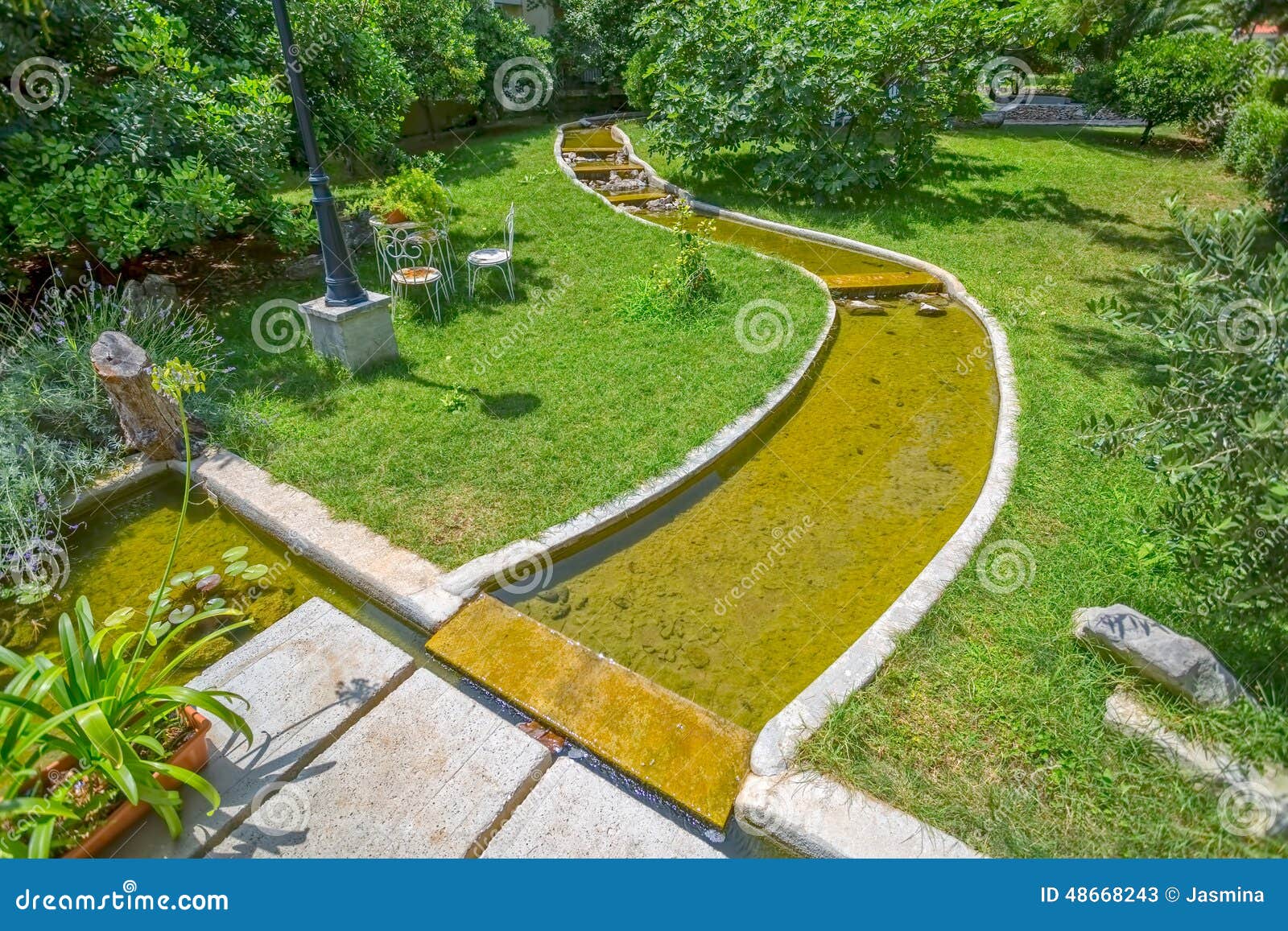 Stream in small park stock image. Image of pine, green - 48668243