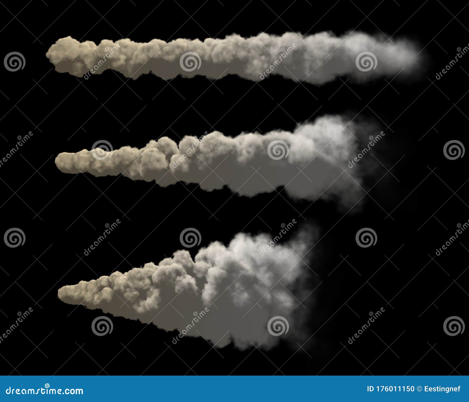 Stream of Smoke Set. Isolated on Black Background Stock Illustration ...