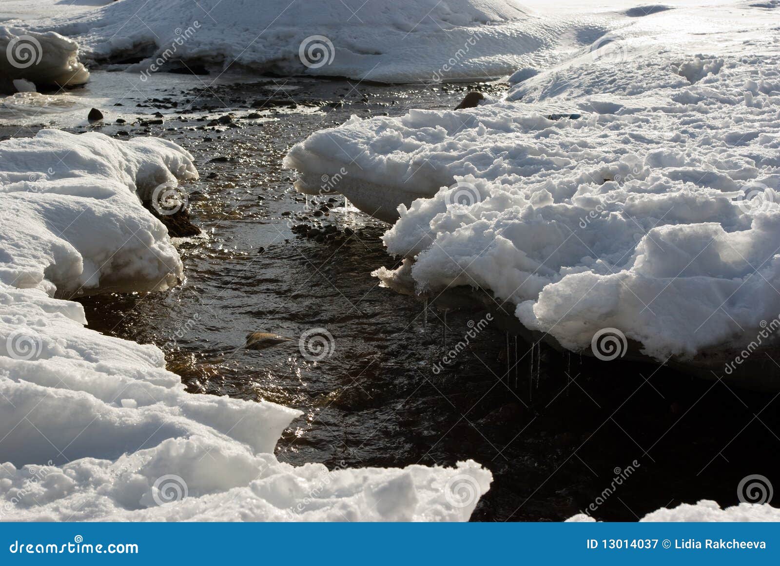 Stream through snow stock image. Image of water, stream - 13014037