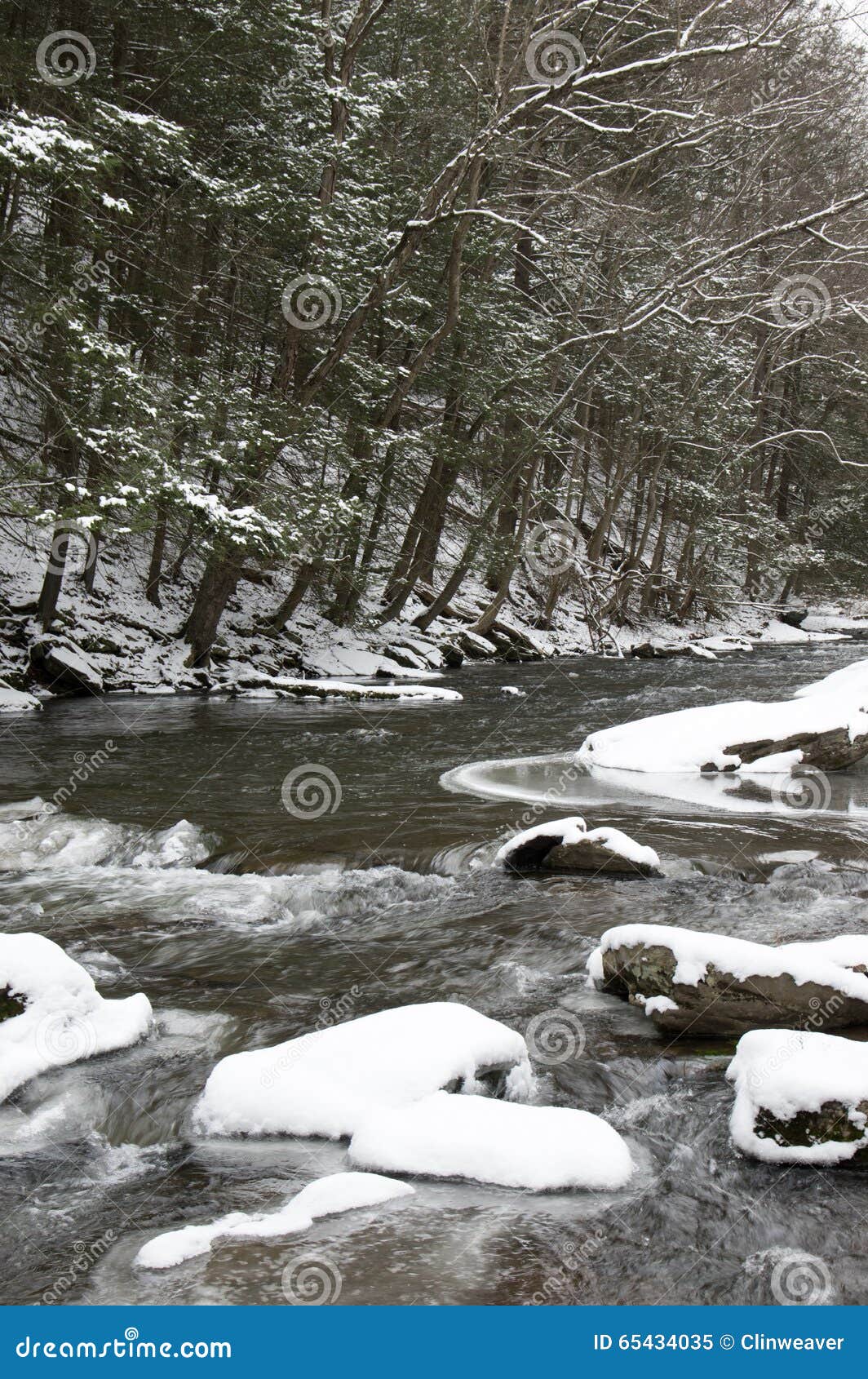 Stream in Snowy Woods stock image. Image of hillside - 65434035