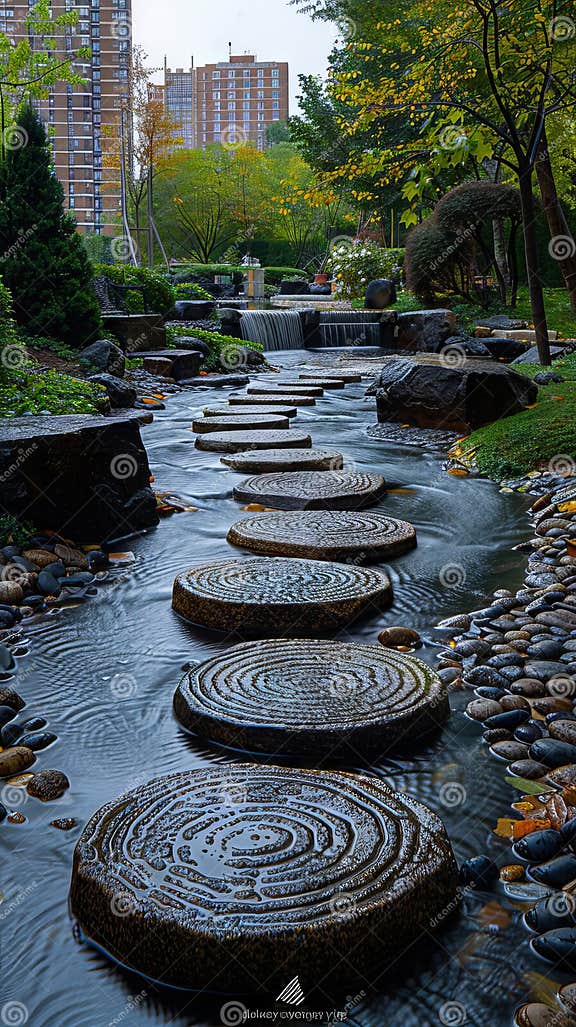 A Stream with Stepping Stones in the Middle Stock Image - Image of ...