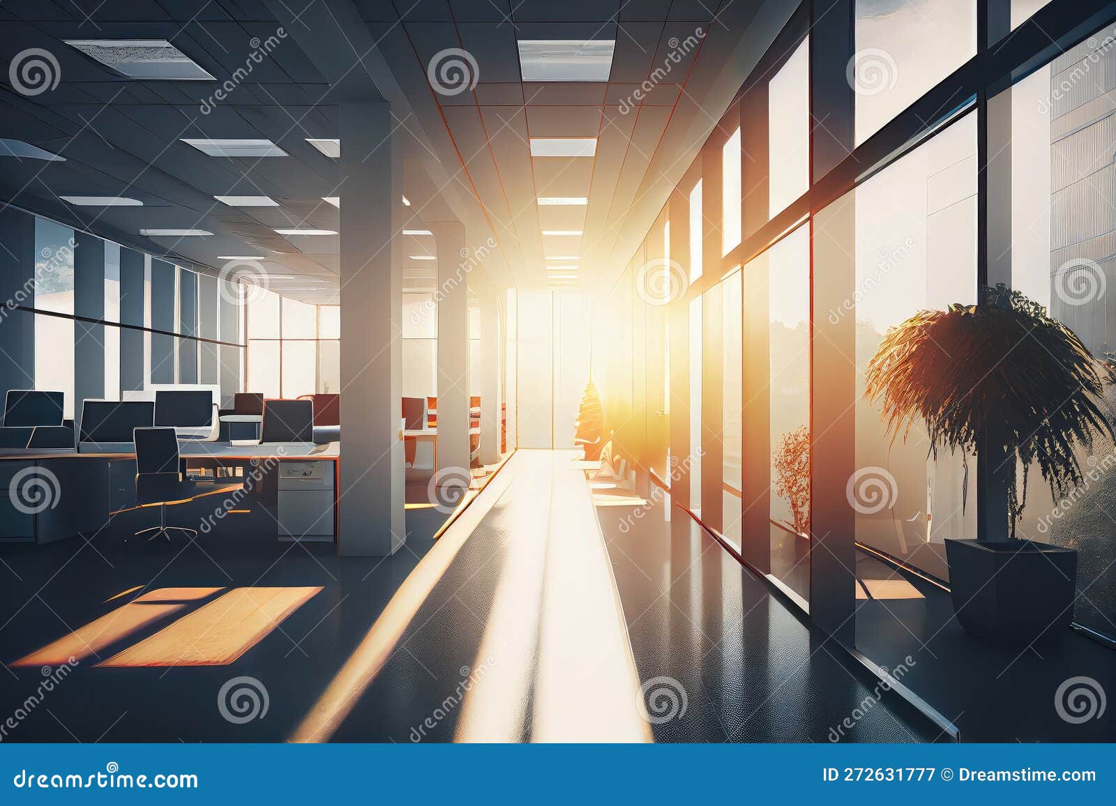 Stream of Sunlight Illuminating Empty Open Space Office, Creating a ...