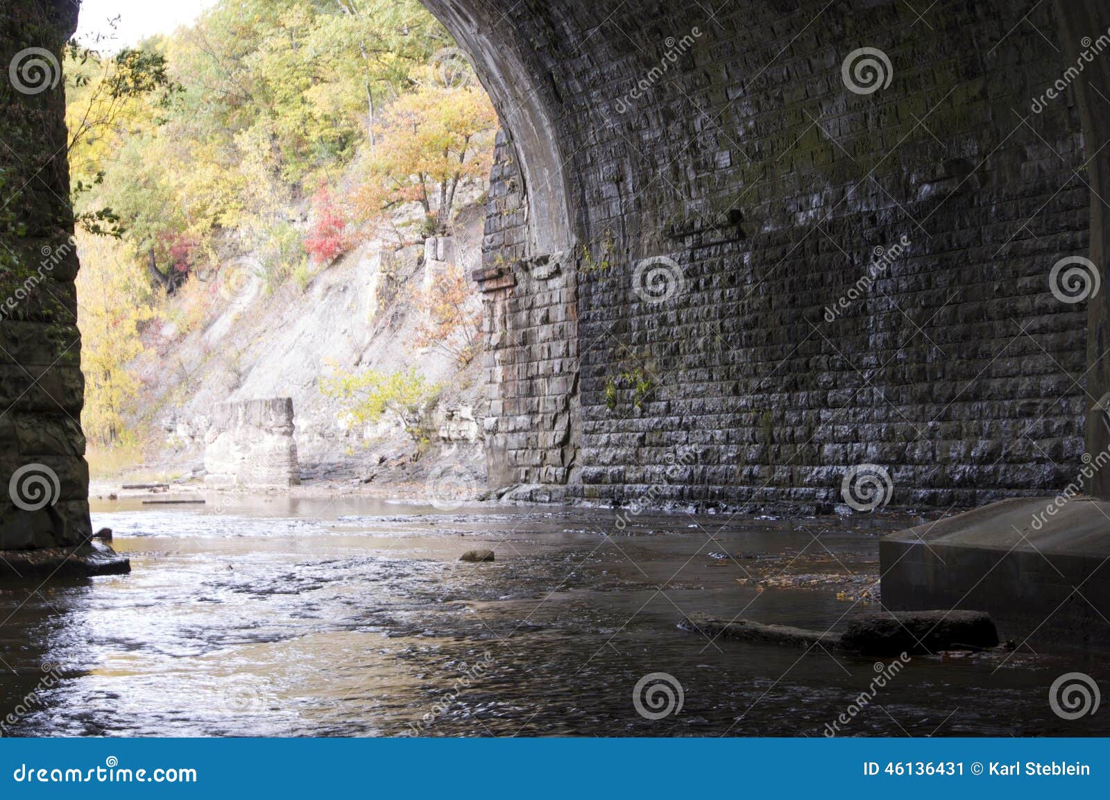 Stream Tunnel Under Train Bridge Stock Image - Image of flowing ...