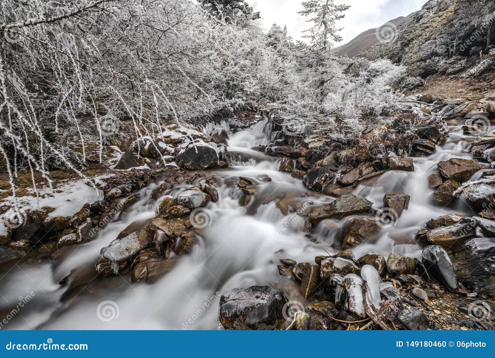 Stream in Valley on Mountain of China Stock Photo - Image of frost ...