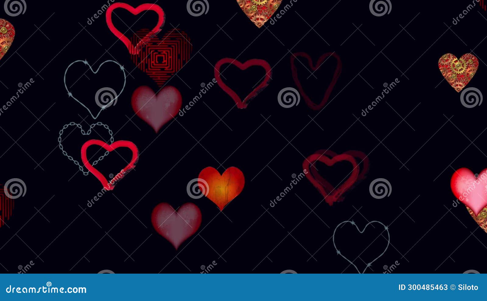 Stream of Various Types of Hearts Moving Onwards, Seamless Loop Stock ...