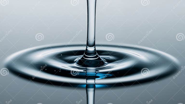 Stream of Water Falling and Creating Concentric Ripples on a Reflective ...