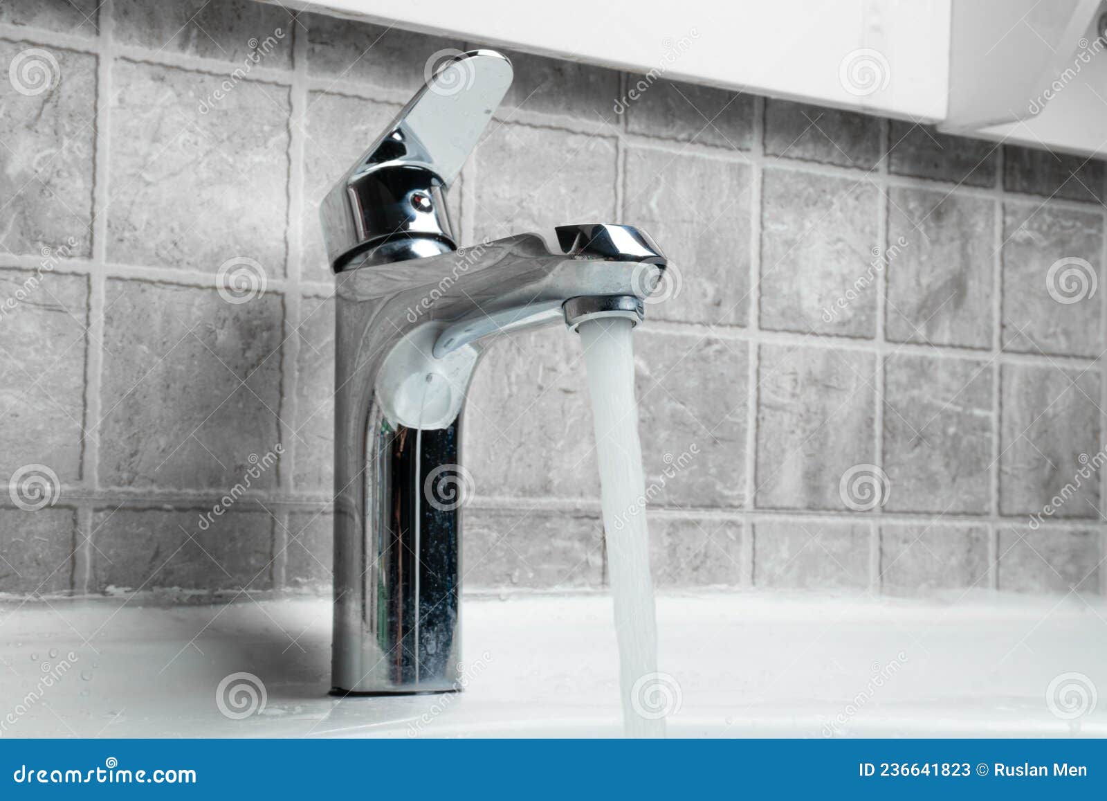 Stream of Water from Faucet To Sink in the Bathroom Stock Image - Image ...