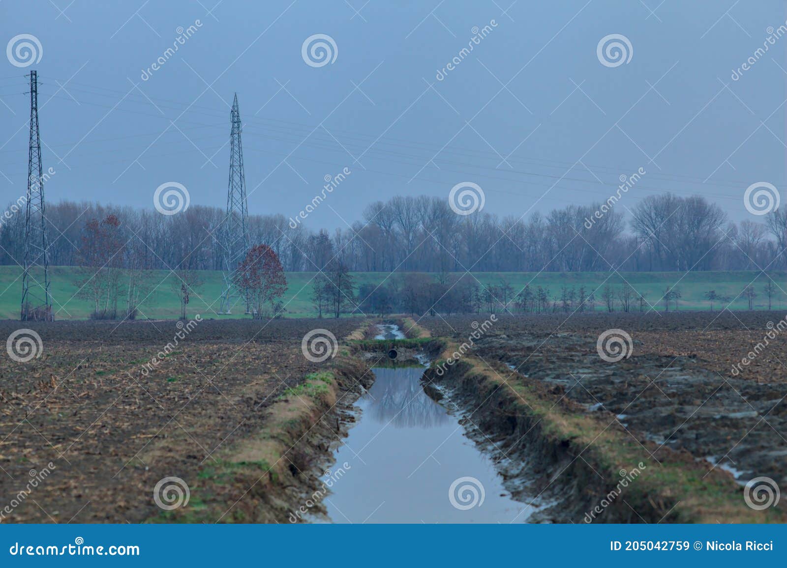 A Stream of Water in a Field at Sunset Stock Image - Image of harvest ...