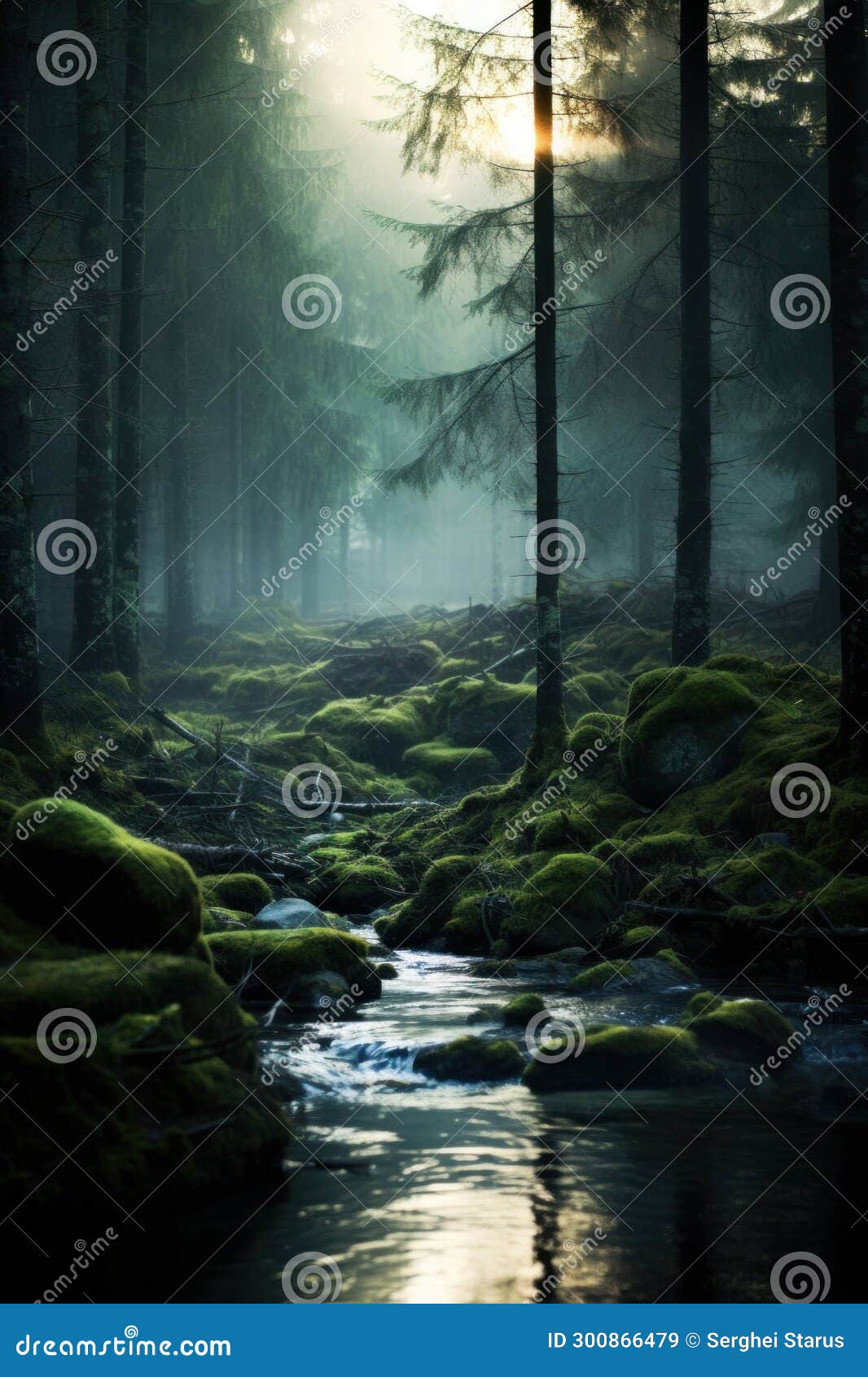 A Stream of Water Flowing through a Forest with Trees, AI Stock Image ...