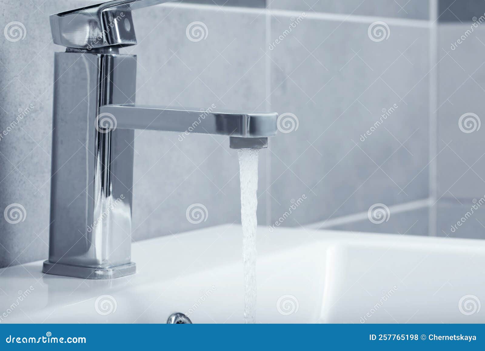 Stream of Water Flowing from Tap in Bathroom Stock Photo - Image of ...