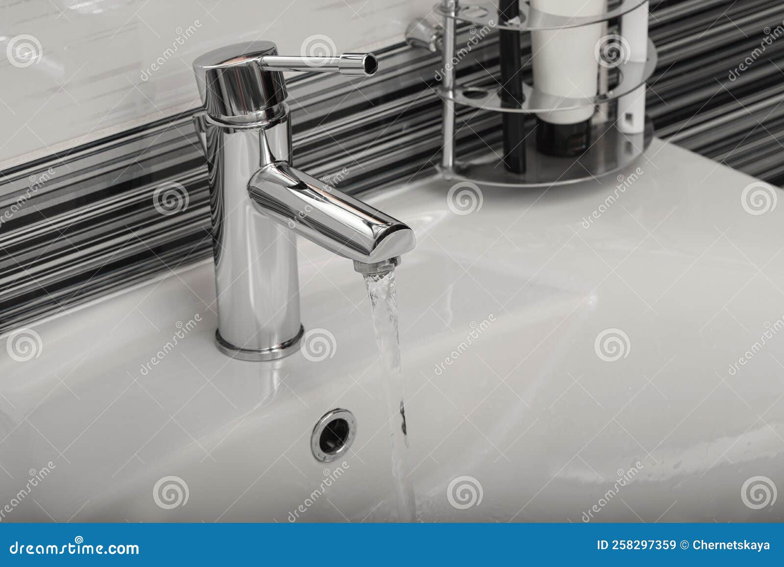 Stream of Water Flowing from Tap in Bathroom Stock Image - Image of ...