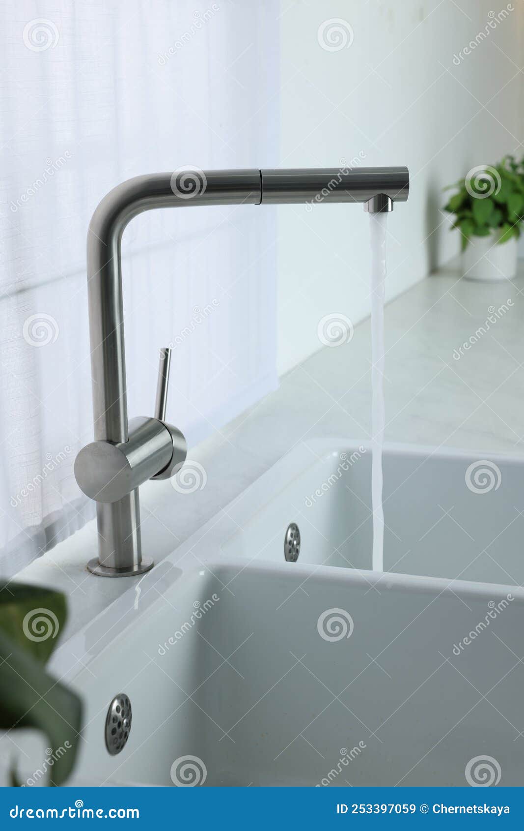 Stream of Water Flowing from Tap in Kitchen Stock Image - Image of ...